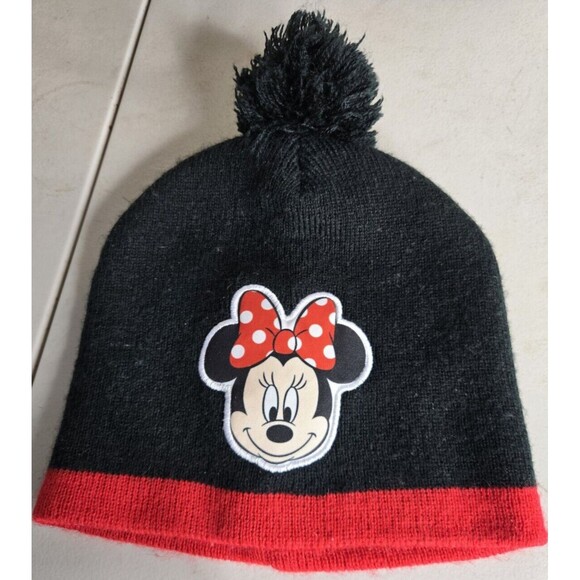 Disney | Accessories | Disney Minnie Mouse Black And Red Knit Hat With ...
